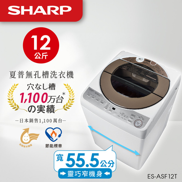 SHARP夏普 12kg 無孔槽抗菌變頻洗衣機 ES-ASG12T 好漾生活